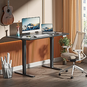 JUMMICO Standing Desk 48" Inches Electric Adjustable Desk Large Sit Stand Desk Home Office Computer Desk Memory Preset with T-Shaped Black Metal Bracket, Black