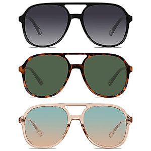 YDAOWKN Retro Square Aviator Sunglasses for Womens Mens Vintage 70s Double Bridge Sun Glasses