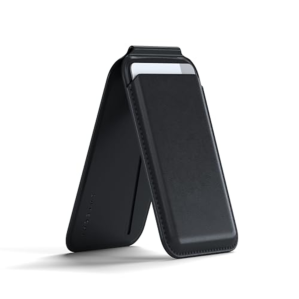 Satechi Magnetic Magsafe Wallet, Vegan-Leather Double Flap Stand Card Holder, 4 Slots with Front NFC Pass-Through, Adjustable Phone Attachment for iPhone 16/15/14/13/12, Travel Accessory, Black
