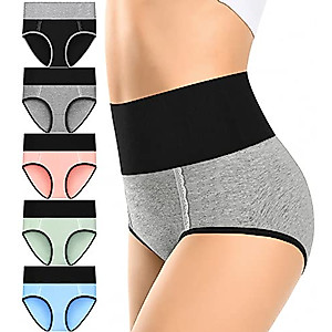 MISSWHO Cotton High Waisted Womens Underwear, Tummy Control Postpartum Essential Panties Full Coverage, C Section Ladies Briefs Plus Size Underpants 5 Pack Size 7 Large