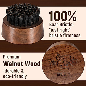 BFWood Beard Brush for Men - Boar Bristles Small and Round - Black Walnut Wood