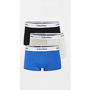 Calvin Klein Men's Modern Cotton Stretch 3-Pack Low Rise Trunk, Black, Palace Blue, Vanilla ICE
