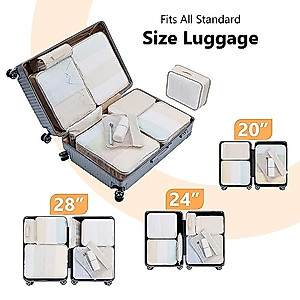 Easortm Packing Cubes 9 Set, Suitcase Organizer Bags Set Travel Cubes Durable Luggage Bags for Travel, Luggage Organizer for Travel Essentials.(Beige)