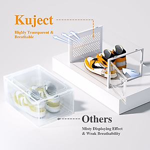 Kuject XX-Large Highly Transparent Shoe Boxes Clear Plastic Stackable with Lids for Sneaker, Shoe Storage Organizer Container for Display, Shoe Organizer for Closet, Fit Size 13(14.41"x 9.88"x7.28")