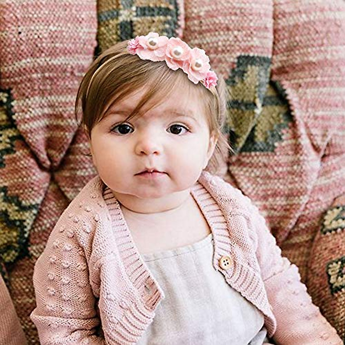 DELEBAO Baby Girl Flower Headbands Set 3pcs Elastic Hairbands Floral Crown Wraps for Newborn Infant Toddler Hair Accessories