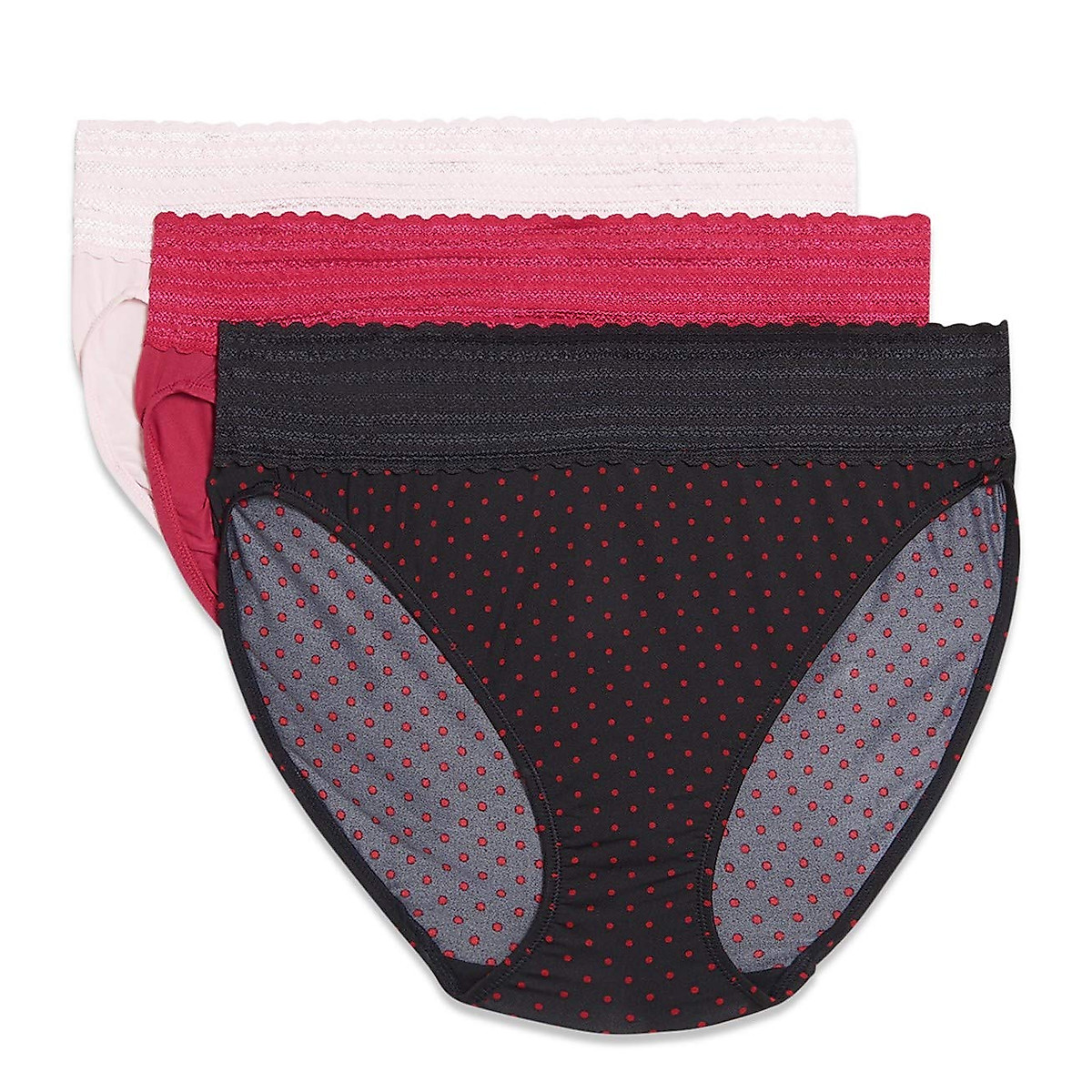 Warner's womens Blissful Benefits No Muffin Micro Hi-cut Panties With Lace Multipack Underwear, Lk/Sangria/Black W/ Ladybug Dot Print, Large US