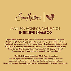 SheaMoisture Intensive Hydration Shampoo for Dry, Damaged Hair Manuka Honey and Mafura Oil Sulfate-Free 13 oz