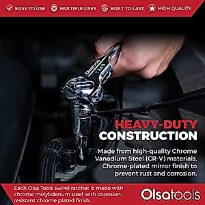 Olsa Tools 90T Swivel Head Ratchet Wrench Set, 3-Piece, Chrome Vanadium Steel, 270 Degree Rotation, Ideal for Tight Spaces