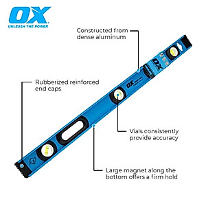OX TOOLS Trade 32-Inch Aluminum "I" Beam Level with Vial Window | Magnetic & Reinforced End Caps