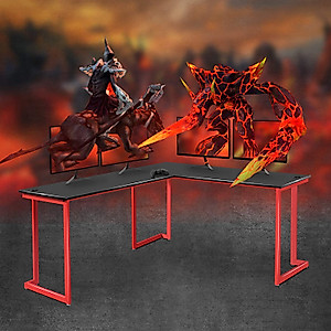 AOTIFARM L-Shaped Gaming Desk rner puter Desk Home Office Writing Workation Desk Modern PC Laptop udy Table Metal and Wood,Black and Red