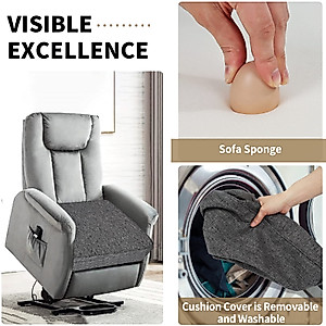 BUYUE Thickened Chair Cushion for Elderly 20" x 20" x 5", Original Linen High-density Foam Recliner Chair Pad Couch Armchair Seat Cushion, Gray