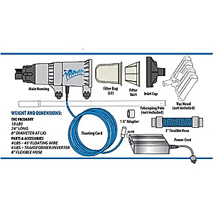 The VacDaddy Portable Pool Vacuum with NO Battery Required! Plug It in and Just Vac It! Residential and Commercial Pool Cleaner, Heavy Duty Professional Power, for Inground & Above Ground Pools