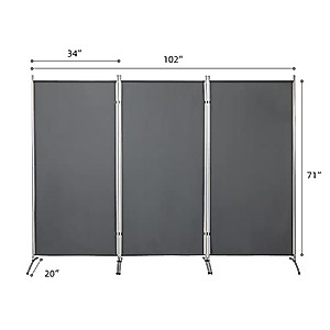 Maxhonor 3 Panels Room Divider 6 FT Tall Weave Material Room Divider, Double Hinged Folding Privacy Screens, Freestanding Room Dividers, Grey
