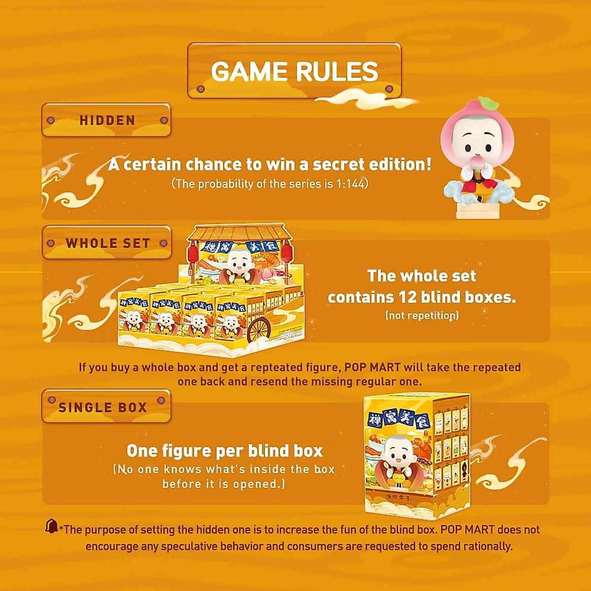 POP MART The Little Monk Yichan Chinese Delicacy Series 3PC Exclusive Action Figure Box Toy Bulk Box Popular Collectible Art Toy Cute Figure Creative Gift, for Christmas Birthday Party Holiday