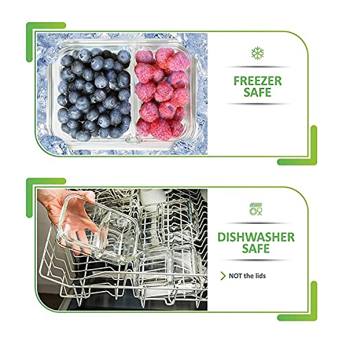 Prep Naturals Glass Meal Prep Containers 2 Compartment 5 Pack - Food Storage Containers - Glass Storage Containers with Lids - Divided Glass Cupcake Carriers 29 Ounce