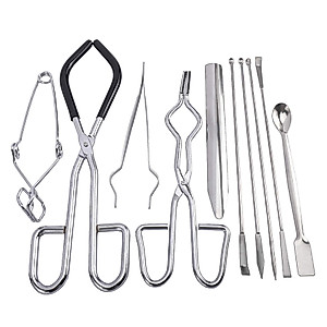 AuInn Scientific Labwares Lab Tools Starter Kit, Includes Crucible Beaker Tongs Lab Spatula Scoop Spoon Test Tube Clamps Sterilizer Forceps Tweezers