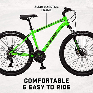 Mongoose Switchback Trail Adult Mountain Bike, 21 Speeds, 27.5-Inch Wheels, Men Aluminum Large Frame,Neon Green