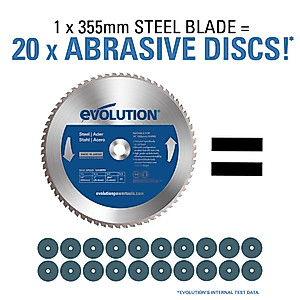 Evolution Power Tools | Chop Saw | Metal Cutting Cut Off Saw | 14-Inch | 15-Amp Motor | 0-45˚ Miter Range | 14" 66T Mild Steel TCT Blade | Metal Chop Saw with Blade for Metal Cutting | EVOSAW380