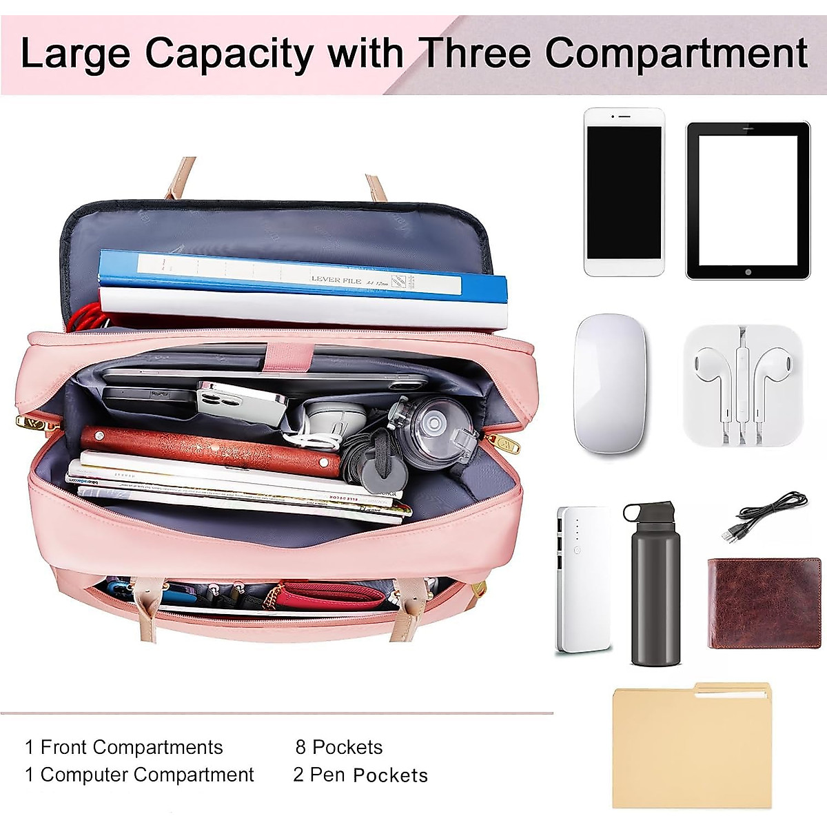 MATEIN 17 Inch Laptop Bag, Large Waterproof Laptop Carrying Case with Adjustable Handle, Cute Pink Briefcase Shoulder Messenger Bag Professional Work Computer Bag for Women Office College Travel, Pink