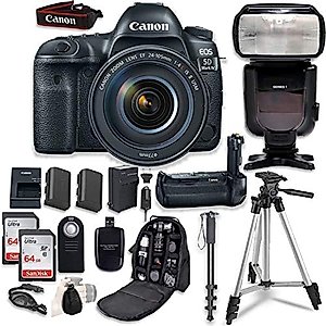Canon EOS 5D Mark IV with EF 24-105mm f/4L is II USM Lens - with Canon BG-E20 Battery Grip + Professional Accessory Bundle (15 Items) (Renewed)