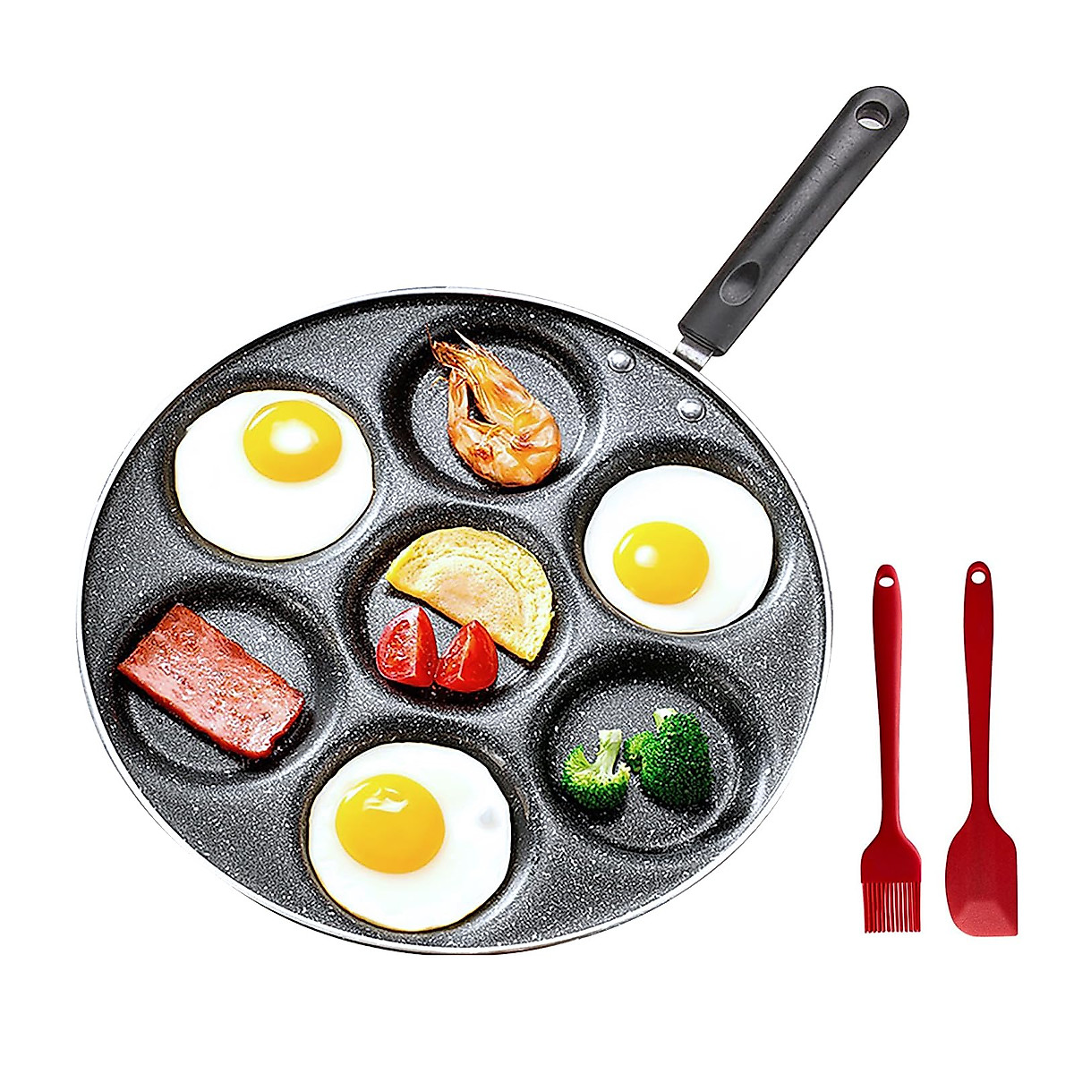YCWF 7 Holes Egg Frying Pan, Mini Pancake Maker,Aluminum Non Stick Fried Eggs Cooking Pan Burger Mold Kitchen Cookware Household Tool for Home Breakfast