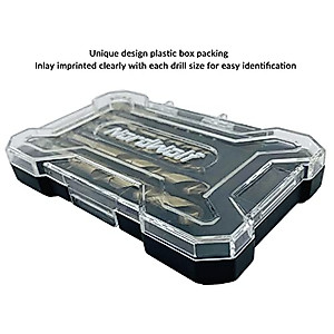 NordWolf 5-Piece Cobalt Alloy Steel Left Hand Drill Bit Set, Reverse Twist with 1/4" Hex Shank for Screw Extractors, SAE Sizes 5/64"-7/64"-5/32"-1/4"-19/64" in Storage Box