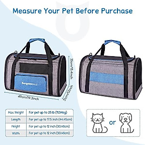 BurgeonNest Cat Carrier for Large Cats 20 lbs, Soft-Sided Pet Carrier for Small Dogs Medium Cats Under 25 lbs, Puppy Travel Bag with Big Storage Bag, 4 Ventilated Windows, 3 Doors