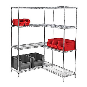 Quantum Storage Systems WR74-1454C Starter Kit for 74' High 4-Tier Wire Shelving Unit, Chrome Finish, 14' Width x 54' Length x 74' Height