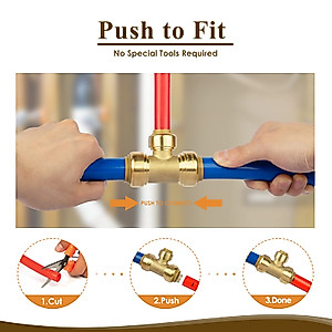 JUWO 3/4"x 3/4" x1/2" Reducing Tee for PEX, Copper, CPVC Pipe, Push to Connect Brass Plumbing Fitting with Disconnect Clip (1 Pack)