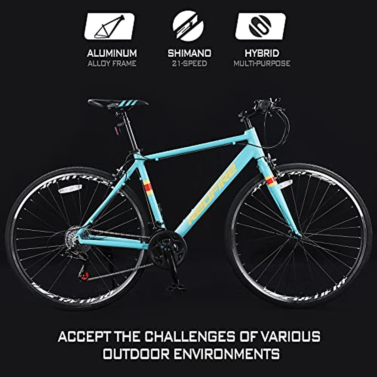 Redfire Hybrid Bike for Men and Women, 21-Speed Drivetrain, 700C Wheels,19/21 Inch Aluminum Frame, City Commuter Bicycle for Adult, Multiple Colors