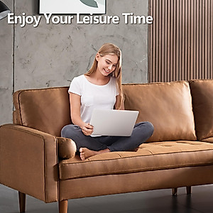 XIZZI L Shaped Couch for Living Room,83" Mid Century Modern Sofa with Right Chaise,Suede Fabric 3-Seat Solid Wood Frame Couches for Apartment,Office and Small Space,Brown