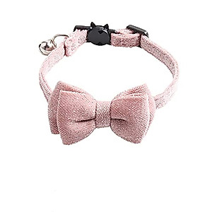 Cat Collar Breakaway with Bowtie Bell, Pink Bling Kitten Collar with Removable Cat Bow Tie Collar for Kitty Cat (7.4-10.8 inch)