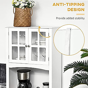 HOMCOM 67" Modern Buffet with Hutch, Louvered Kitchen Pantry Microwave Cabinet with Framed Glass Doors and 2 Drawers, White