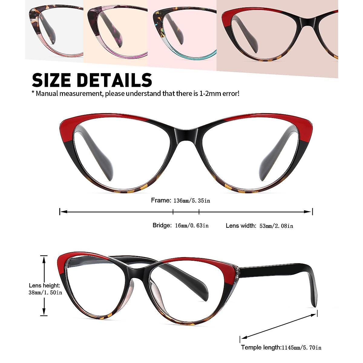 SOCTICK Cat Eye Reading Glasses for Women Blue Light Blocking,Readers for Women 2.5 with Comfort Spring Hinges,Fashion Designer Ladies Eyeglasses(4 pack)