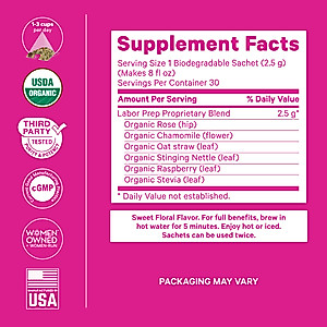 Pink Stork Labor Prep Tea: Sweet Floral - Red Raspberry Leaf Tea for Pregnancy & Postpartum - All Organic Delivery Essentials- For 3rd & 4th Trimester - Pregnancy Must Haves - Women-Owned - 30 Cups