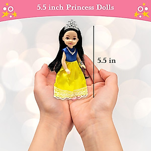 Little Dolls Set with Mini Princess Dolls for Girls – Princess Toy Dolls for Dollhouse –Small Doll Mini Princess Figures with Tiaras, Hair Accessories