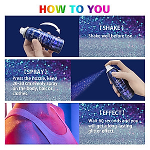 LOKFAR Glitter Spray for Hair and Body, Body Glitter Spray Hair Glitter Spray, Quick-Drying Waterproof Glitter Body Spray Glitter Hairspray, Body Shimmer Sparkle Spray (2.11 oz)