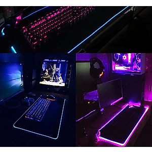 HYSTTBD Gaming Mouse Pads Gaming Computer Mousepad RGB Hexagon LED Carpet Pc Desk Keyboard Mat with Backlit 23 62' x11 81', 600x300mm