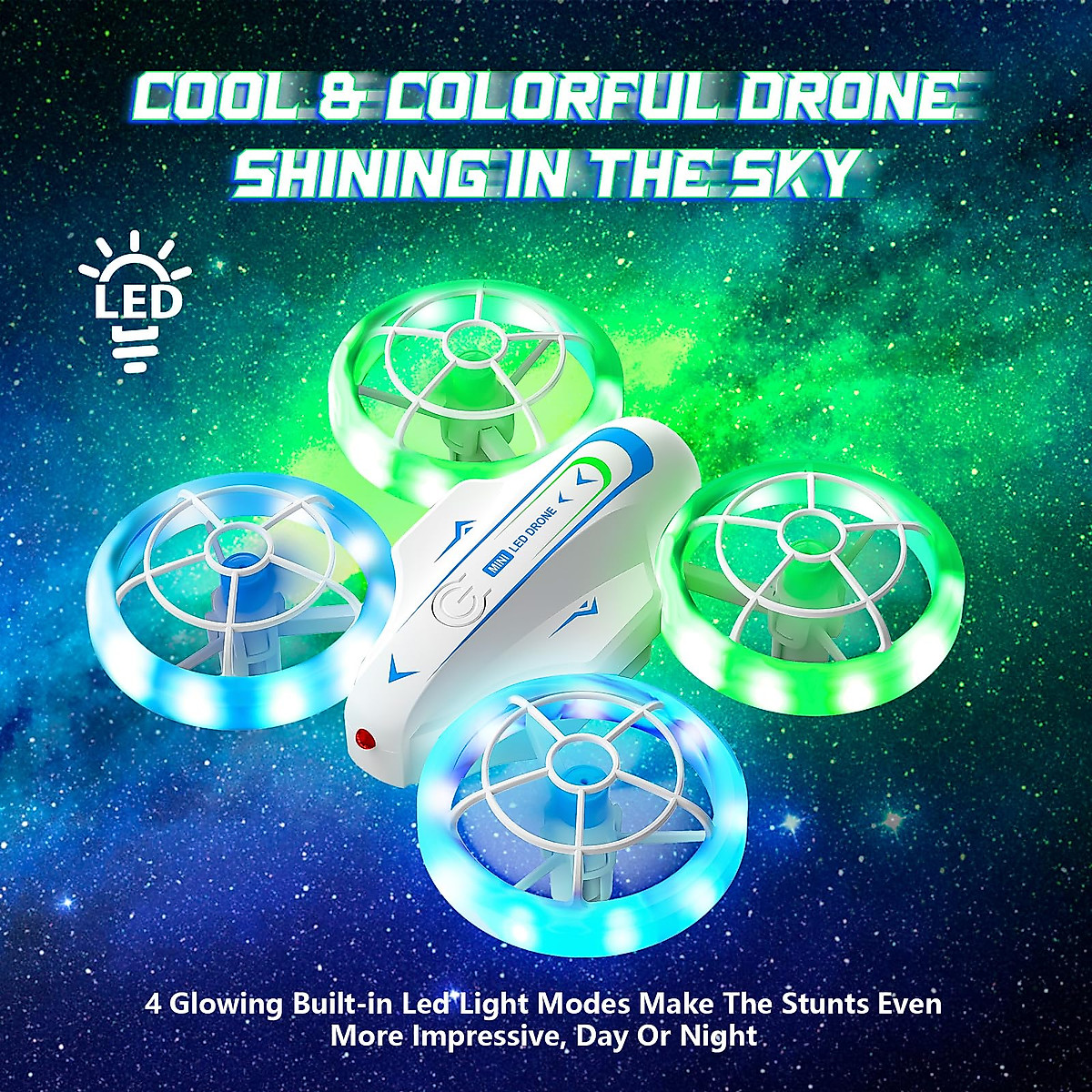 Mini Drone for Kids and Beginners, LED Quadcopter with Altitude Hold, 3D Flip, Headless Mode, 2 Batteries, Easy to Fly RC Drones, Kids Drone Toys for Boys Girls Adults Christmas Birthday Idea Gifts
