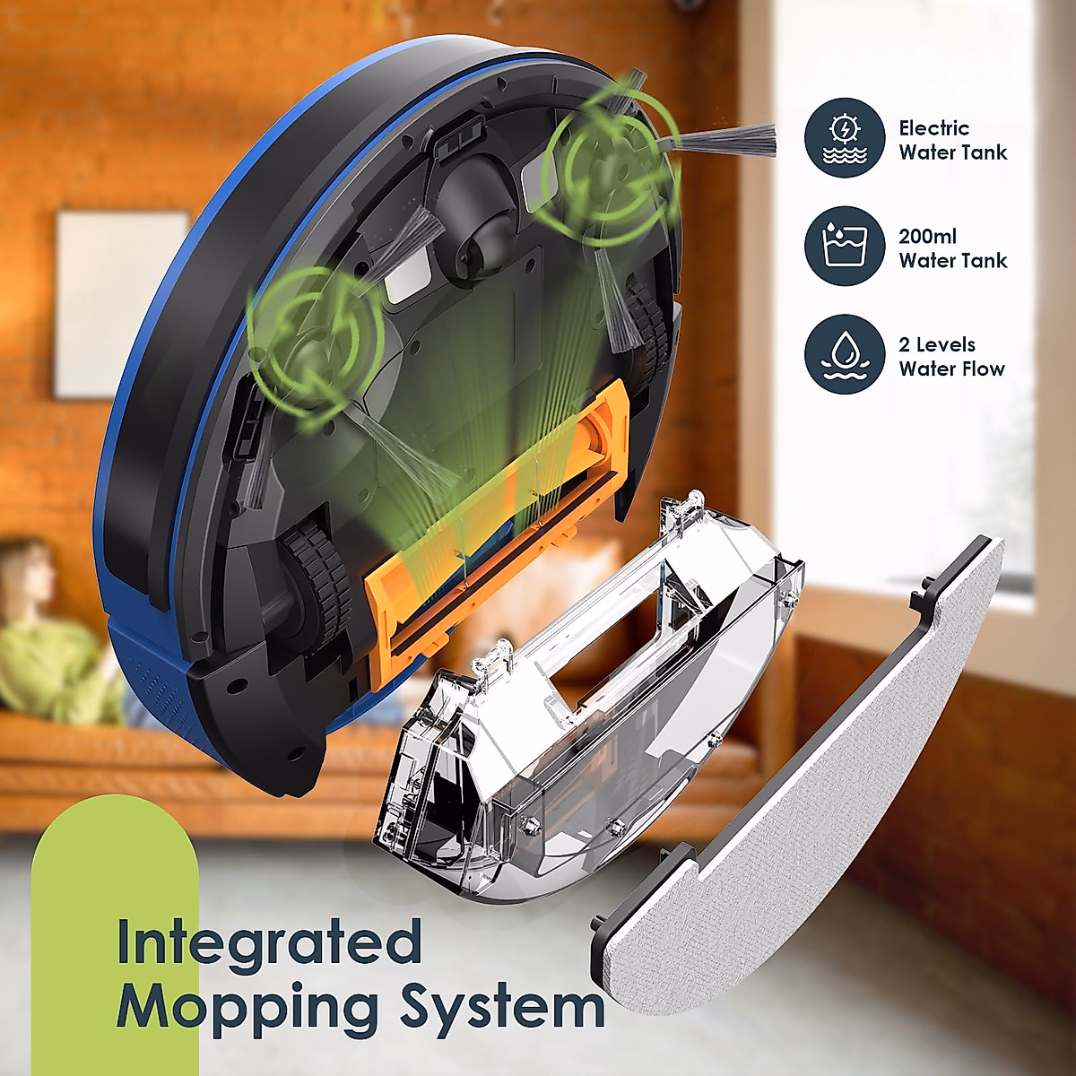 Robot Vacuum and Mop Combo, 3 in 1 Mopping Robotic Vacuum with Schedule, App/Bluetooth/Remote, Max Suction 1600Pa, Self-Charging Robot Vacuum Cleaner, Slim, Ideal for Hard Floor, Pet Hair, Carpet