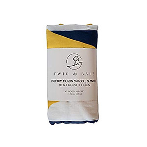 TWIG & BALE Ann Arbor Michigan Baby Blanket Organic Cotton Muslin Swaddle Blanket - 47" x 43" - Fans of Michigan Baby Gift for Boys Girls Receiving Blankets