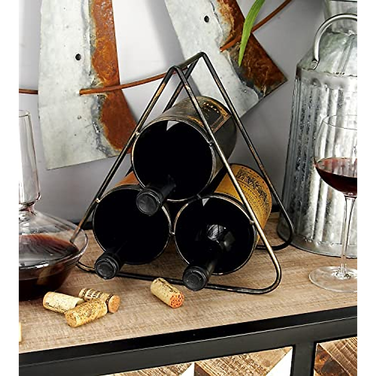 Deco 79 Metal Pyramid Wine Rack, 11" x 6" x 10", Black