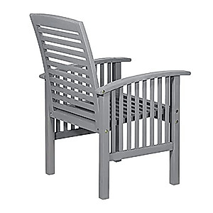 Walker Edison Rendezvous Modern 2 Piece Solid Acacia Wood Slat Back Outdoor Dining Chairs, Set of 2, Grey Wash