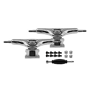 Teak Tuning Prodigy Swerve Fingerboard Trucks, Silver Chrome Colorway - 32mm Wide - Inverted Kingpin - Professional Shape, Appearance & Components