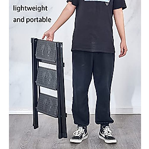 LUCEAE Step Stool3Step Steel Ladder Folding Step Stool,Sturdy and Durable Extra Wide Treads with Non-Slip Rubber Sleeve,Portable and Lightweight Home/Kitchen/Closet/Bedroom/Office Wide Platform Steps