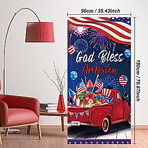 4th of July Banner Patriotic Decoration Independence Day Door Banner 4th of July Door Cover God Bless America Patriotic Banner for Memorial Day Greeting Military Army Party Supplies 71 x 35 Inches