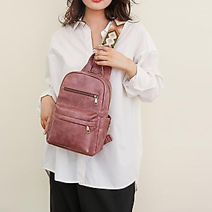 ALUSBELL Vintage Sling Bag Sling Backpack for Men Women, Vegan Leather Crossbody Bag Fanny Packs, Fashion Chest Bag Daypack with 2 Adjustable Straps,Pink