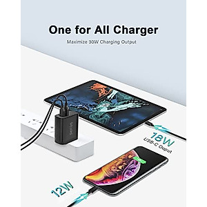 SEYAS Rechargeable Outdoor Floor Fan, 12'' Portable 5200mAh Battery Operated Fan, 30W Wall Charger 2 Port Power Adapter