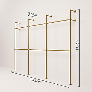 pamo Industrial pipe clothing rack metal gold - Wall mounted clothes racks for hanging clothes - Modern walk in closet - KIM III DOUBLE gold