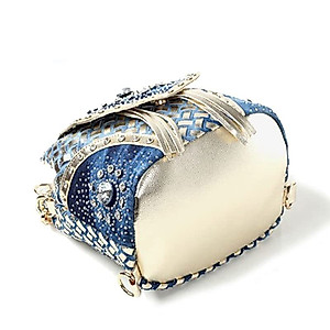 Alice Fan Denim Bag Jeans Tote Bag Fashion Women Handbag Multifunctional Backpack Shoulder Bag with Diamond and Tassel (Gold)